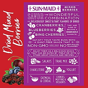 Sun-Maid Dried Mixed Berries - 15 oz Resealable Bag - Cranberries, Cherries, and Blueberries - Dried Fruit Snack for Lunches, Snacks, and Natural Sweeteners