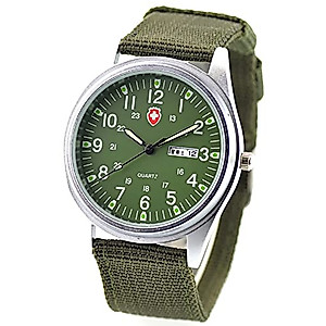 Gosasa Unisex Military Watches Sport Textile Nylon Strap Luminous Fashion Watch Analog Display Quartz Waterproof Casual Wristwatch (Green 2)