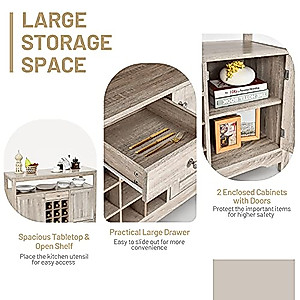 Giantex Buffet Server Sideboard, Console Table, Wood Dining Table, Cupboard Table with 2 Cabinets, 1 Drawer and 9 Wine Cabinets, Storage Organizer Kitchen and Dining Room (Gray)