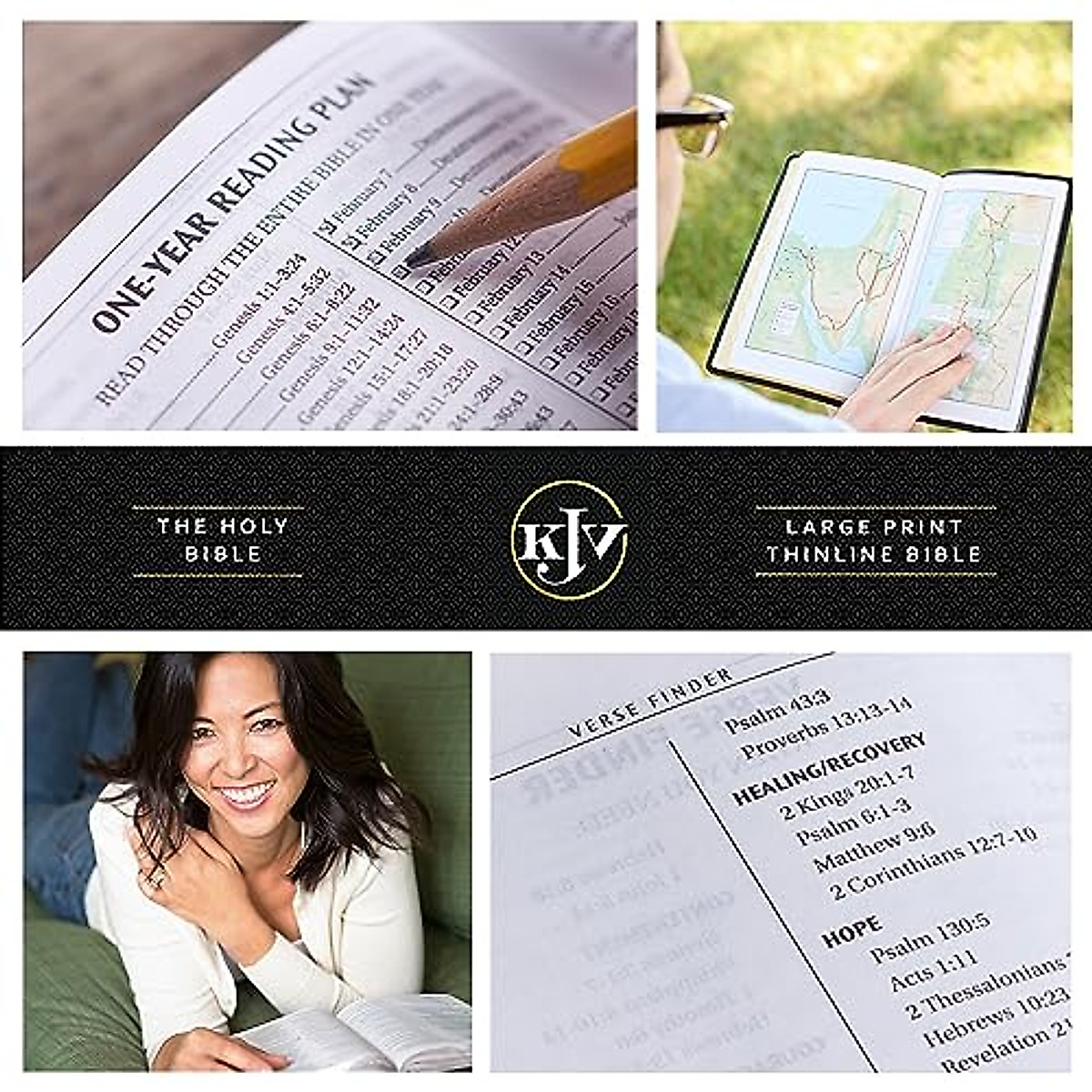 KJV Holy Bible, Thinline Large Print Faux Leather Red Letter Edition Ribbon Marker, King James Version, Brown Two-tone (KJV Thinline LP Editions)