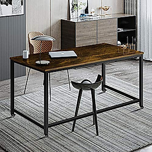 Coral Flower Computer Desk Writing Table Workstation with Durable Scratch-resistant Laminate Surface and Metal Frame, Brown