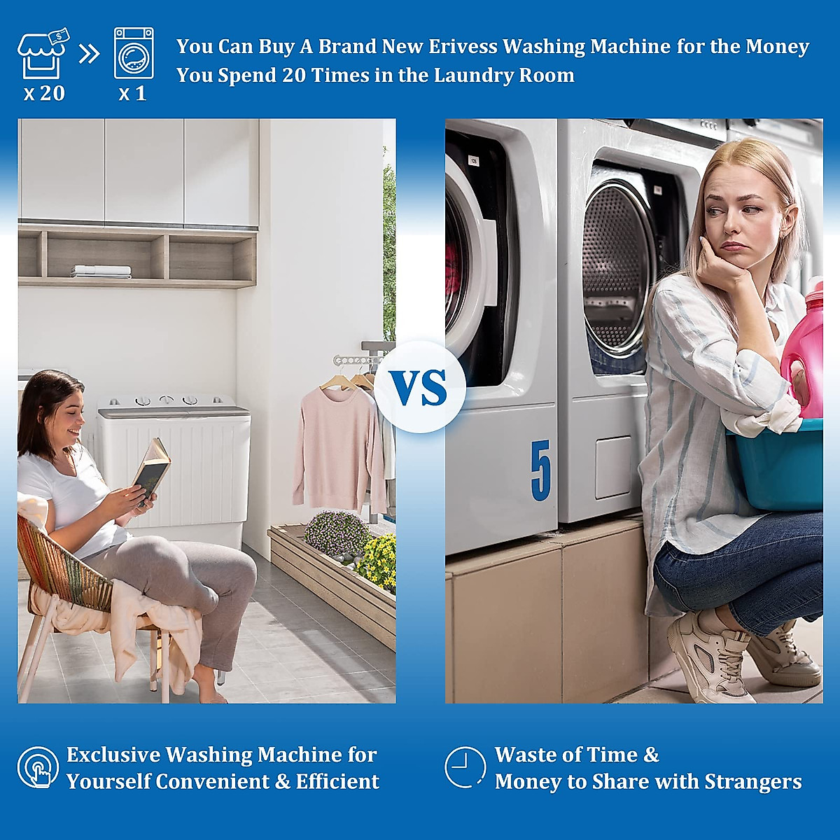 Erivess Portable Twin Tub 18lbs Washing Machine with Drying Rack, 11lbs Washer Mini Compact Laundry Machine with 7lbs Spinner, Semi-automatic Washer Combo for Dorms, Apartments