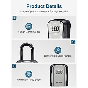 Puroma Key Lock Box, Portable Combination Lockbox Wall-Mounted Key Storage Box for House Keys, Resettable Code Safe Security Lock Box for Home, Office, Garage, Apartment Spare Key Storage (1 Pack)