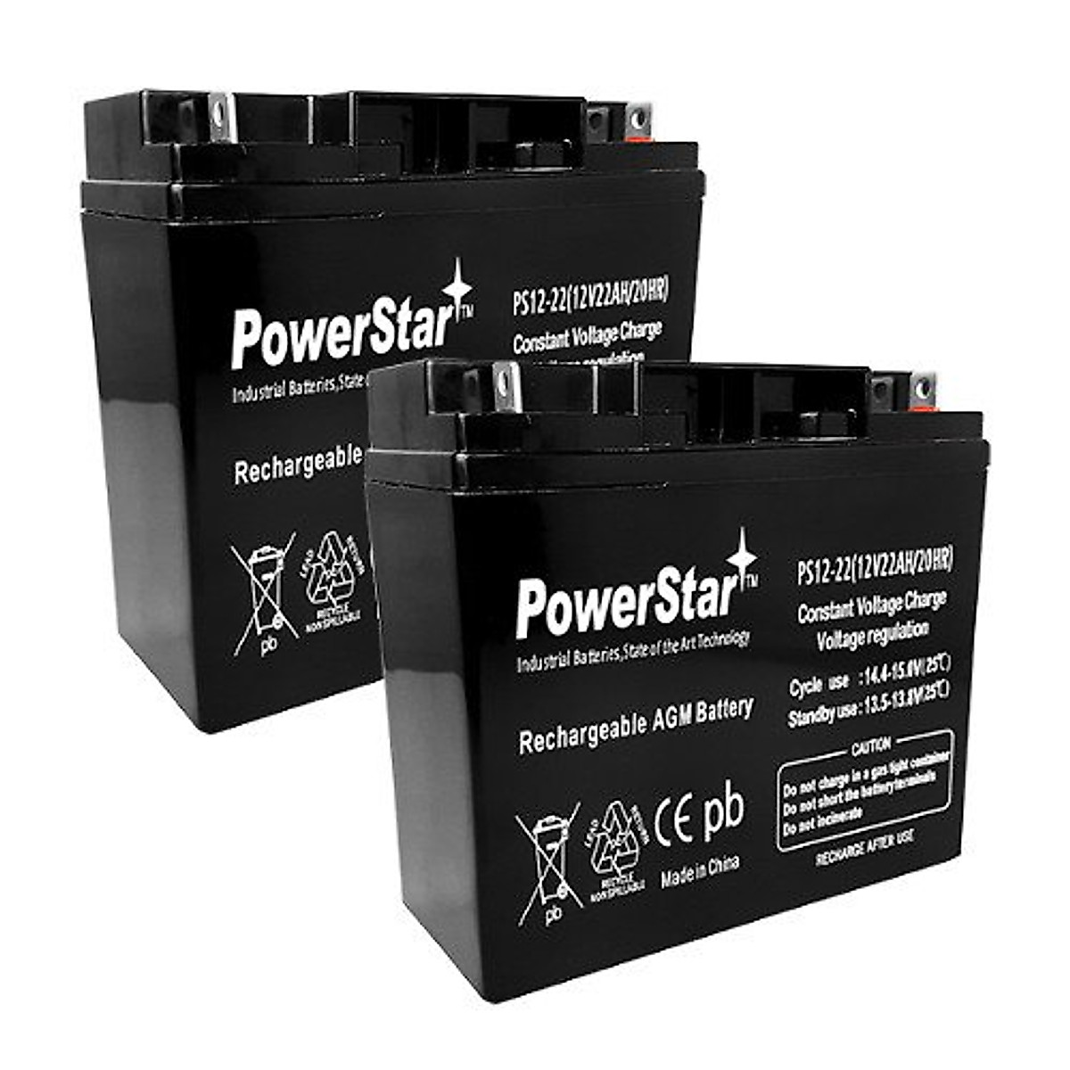 PowerStar-12V 22AH SLA Battery replaces lcx1220p hr2212 np18-12b ps-12180 bp17-12 - 2PK