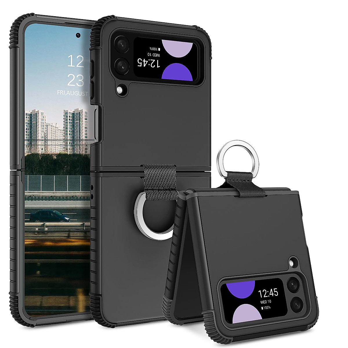 GUAGUA Compatible with Samsung Galaxy Z Flip 3 Case 5G 6.7 Inch Hybrid 2 in 1 Hard PC Soft TPU Heavy Duty Rugged Shockproof Full-Body Protective Phone Cover for Samsung Z Flip3, Black