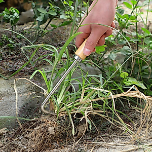 Happyyami Hand Weeding Weeder Tools Garden with Handle Edging Tool Pulling Tool Beech Handle Lawn Yard Gardening Tool Garden Hand Cultivator Hand Tiller Weeder