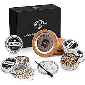 Cocktail Smoker Kit - Bourbon Drink Smoker & 4 Flavors Wood Chips-Old Fashioned Chimney Drink Smoker Kit for Infuse Whiskey, Cocktail, Wine, Meat, Cheese -Gift for Whiskey Lovers, Dad, Husband, Men