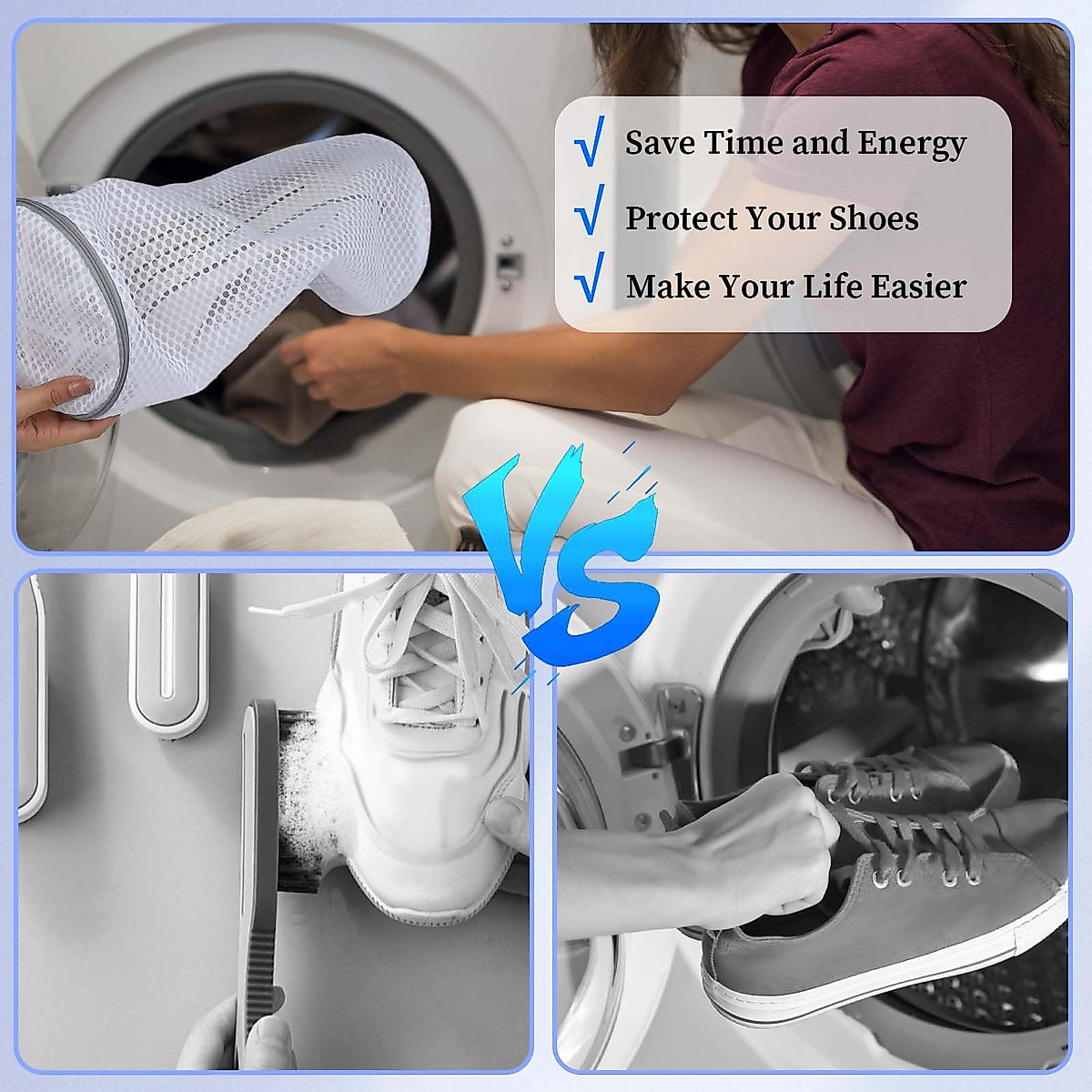 2 Pcs Shoe Washing Machine Bag, 15x7 Inches Mesh Washing Bag Shoes Wash Bags With Zipper Mesh Laundry Bag For Washing Machine Sneaker Mesh Washing Bag Large Size Laundry Shoe Bag For Sneaker