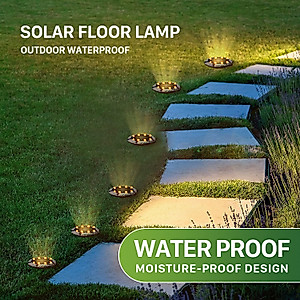 4 Pack Solar Ground Lights, Upgraded 8 LED Outdoor Waterproof Bright In-Ground Stone Decor Disk Lights, Solar Powered Garden Lights, Landscape Lighting for Pathway Yard, Deck, Lawn, Patio, Walkway