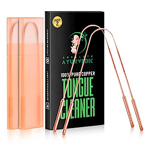 Absolute Ayurvedic Tongue Scraper For Adults Copper, Copper Tongue Cleaner For Oral Health and Fresh Breath, Tongue Scraper For Adults, Travel Tongue Scraper Pack of 2 with Travel Case.