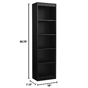 South Shore Axess 5-Shelf Narrow Bookcase, Pure Black, 7270758