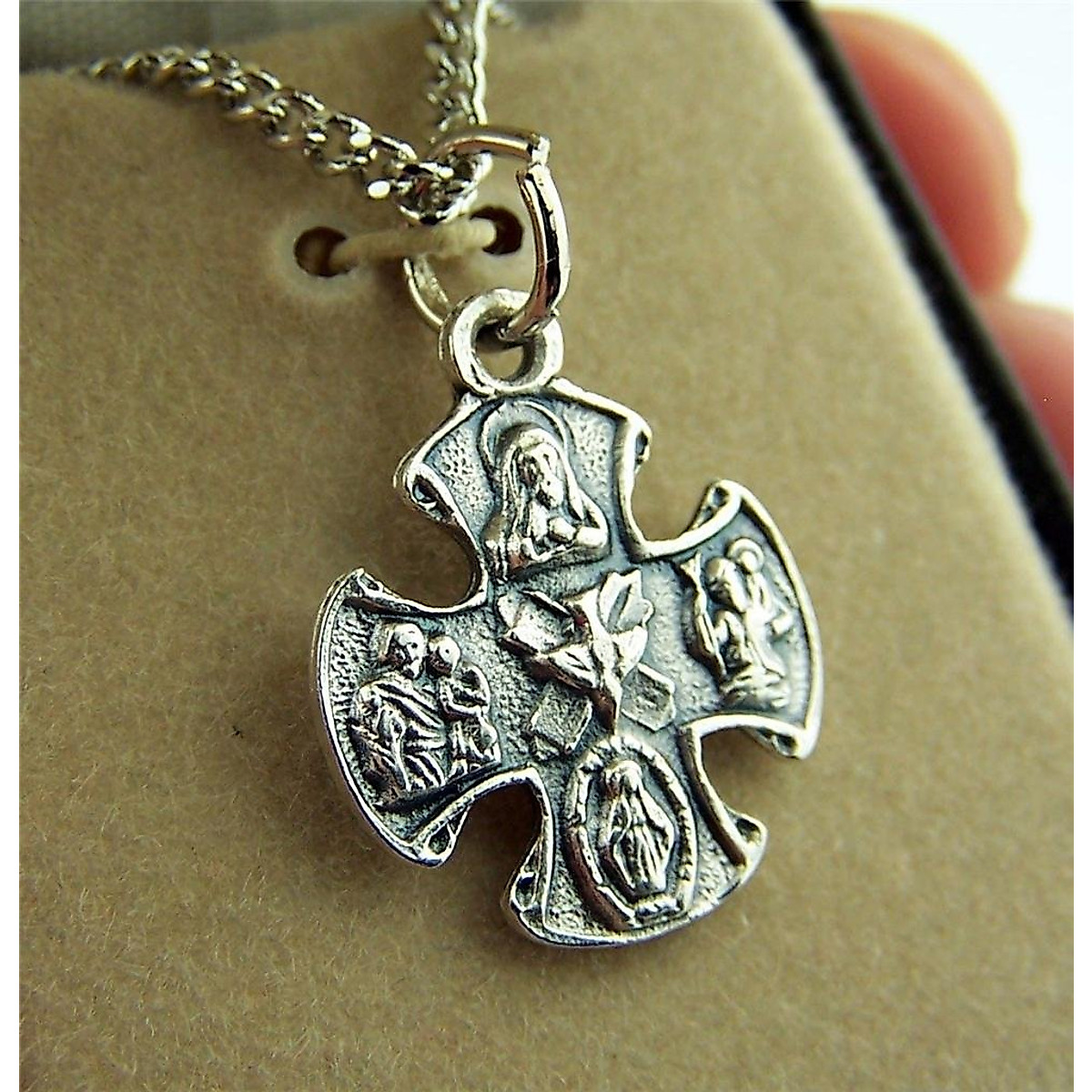 CB Silver Toned Base Four Way Dove Center Scapular Maltese Cross Medal, 3/4 Inch
