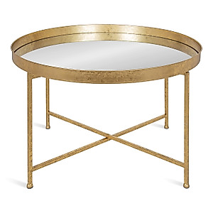 Kate and Laurel Celia Metal Foldable Round Accent Coffee Table, 28.25" x 28.25" x 19", Mirrored Surface and Gold Frame, Modern Minimalist Design and Detachable Magnetic Tabletop
