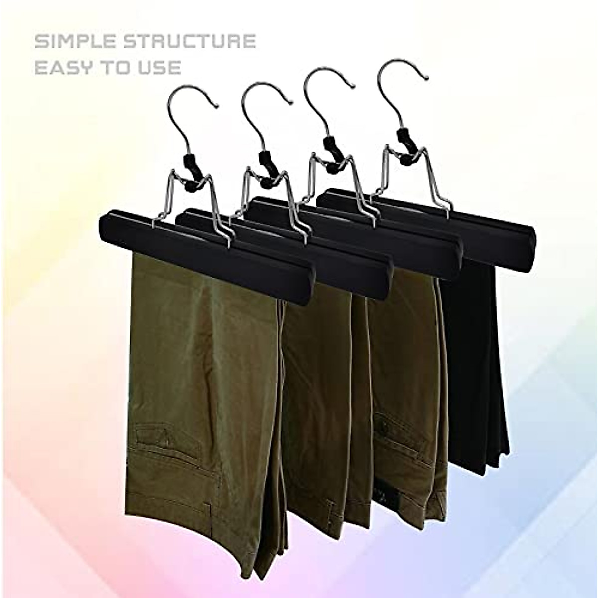 High-Grade Wooden Slack Hangers for Hair Extensions Carrier Holder,Wood Pants Hangers with 360° Swivel Hook, Non Slip Wood Skirt Hangers