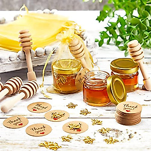 50 Pcs 1oz Small Glass Jars with Lids Mini Honey Jars with Wood Dipper, Bee Charms, Golden Gift Bags, Jutes, and Tags, Jars with Golden Lids for Baby Shower, Wedding, and Party Favors