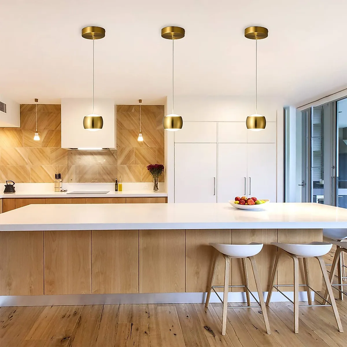 ADCTHOME Modern LED Dimmable Pendant Light fixtures,Mini Island Pendant Lighting for Kitchen Island Dinning Room,Bedroom,Bar, Kitchen Island Ceiling Hanging Light Fixtures(gold-3-Pack)