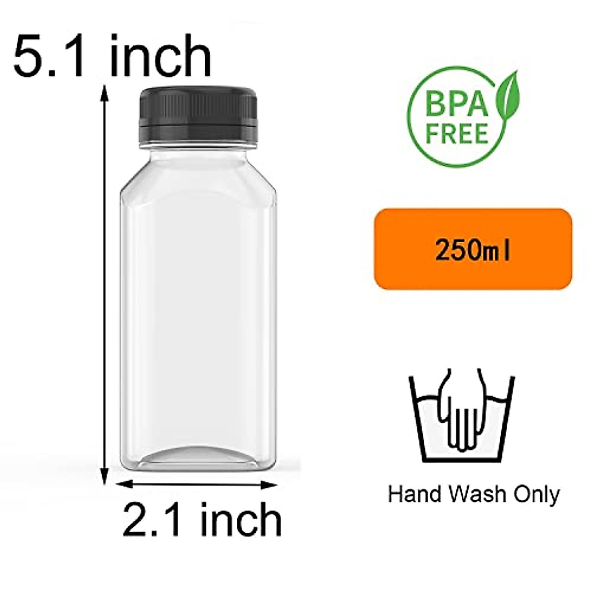 5 Pcs 8 Oz Plastic Juice Bottles Empty Clear Containers with Tamper Proof Lids for Juice, Milk and Other Beverage
