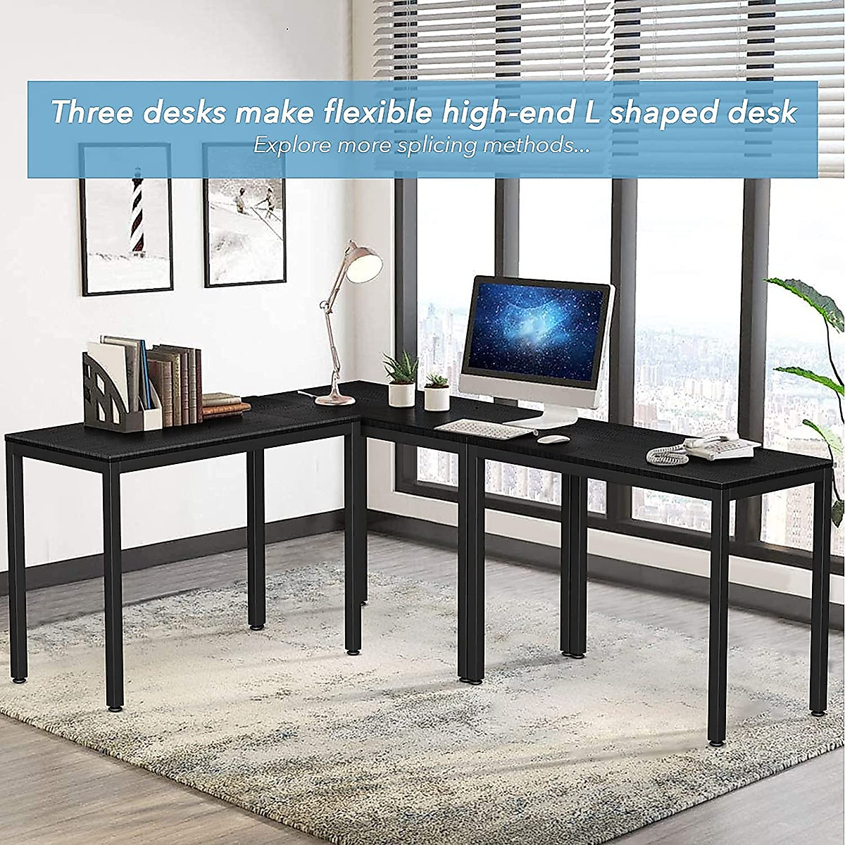 PayLessHere Home Office Gaming Large Corner Writing Black Student Art Modren Sturdy Simple Style ​PC Wood and Metal Desk Workstation for Small Space, 39" (39 in Computer Desk)