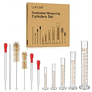 Glass Graduated Measuring Cylinders Set 5ml 10ml 25ml 100ml Thick Lab Cylinders 3 Droppers 2 1 Stirring Rod Cylinders Set