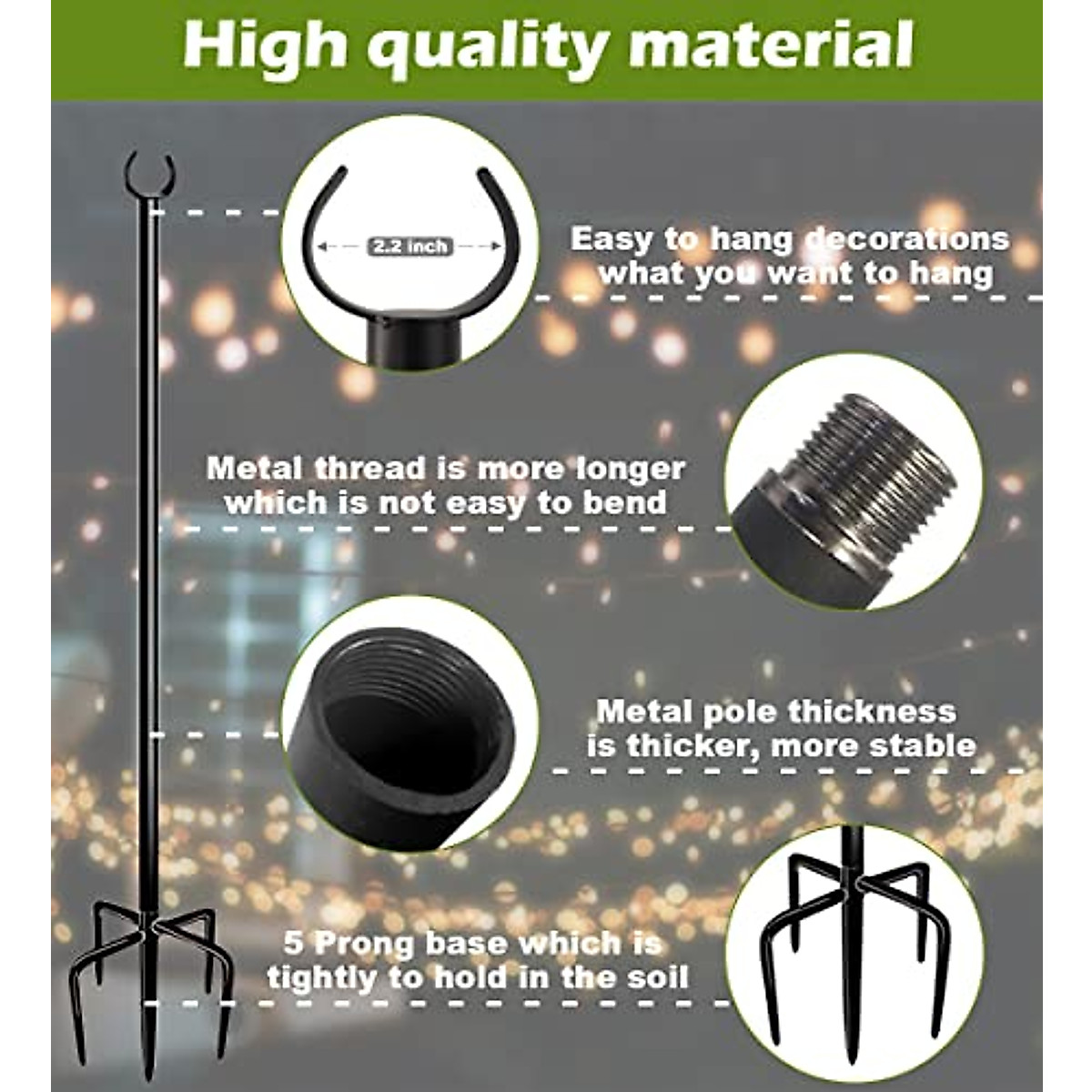 Eazielife Sprimden Outdoor String Light Pole, 10 FT Heavy Duty Hanging Light Stand Pole for Outside Garden Lawn, Patio, Christmas, Wedding, Party (2 Packs)