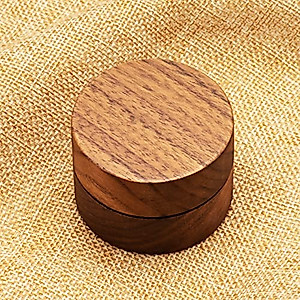 COSISO Small Round Wooden Ring Box with Transparent Lid for Wedding Ceremony Proposal Engagement,Mini Ring Holder Jewelry Storage Box for 2 Rings (Beige Inner)