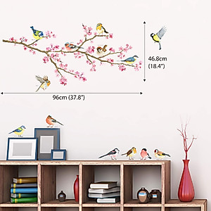 DECOWALL DWL-1904 Cherry Blossom Garden Birds Kids Wall Stickers Wall Decals Peel and Stick Removable Wall Stickers for Kids Nursery Bedroom Living Room d?cor