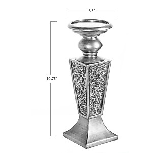 Creative Scents Schonwerk Pillar Candle Holder Set of 2 - Crackled Mosaic Design - Coffee Table Decor - Decoration Centerpiece for Living Room or Dining Room - Best Wedding Gift (Silver)