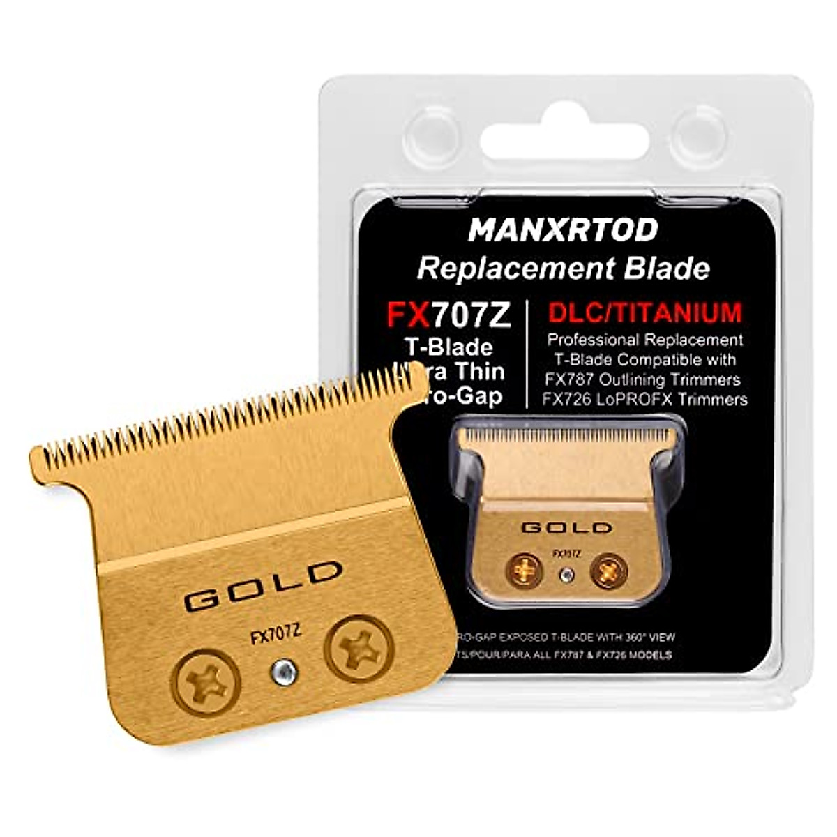 FX707Z Replacement Blades for All BaBylissPRO FX787 & FX726 Trimmers, DLC Replacement Blades Compatible with BaByliss Trimmer Blades, Gold