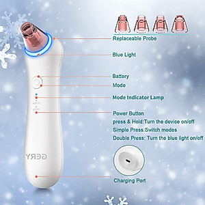 Blackhead Remover Pore Vacuum Extractor-2025 Upgrade GERY Blackhead Cleaner Electric Comedone Acne Extractor Kit Facial and Nose Peel Whitehead Black Head Removal Tool,Red&Blue Light, and 4 Porbes