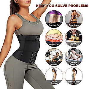 CYDREAM Women Latex Waist Trainer Belt Waist Cincher Trimmer Sport Girdle Corset Tummy Control Body Shaper Slim Belly Band (XX-Large, Black)