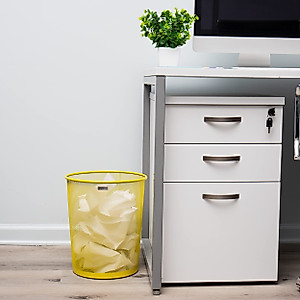 Mind Reader Mesh Trash Can, 16.65L (4.4 gal), Waste Paper Basket, Round, Office, Metal Mesh, 11.5" L x 11.5" W x 13.75" H, Yellow