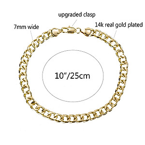 kelistom Gold Cuban Link Anklet Bracelet for Women Men, 7mm Wide 14K Gold / 18K Gold/White Gold Plated Diamond Cut Curb Chain Ankle Bracelets for Women Men 9 10 11 inches