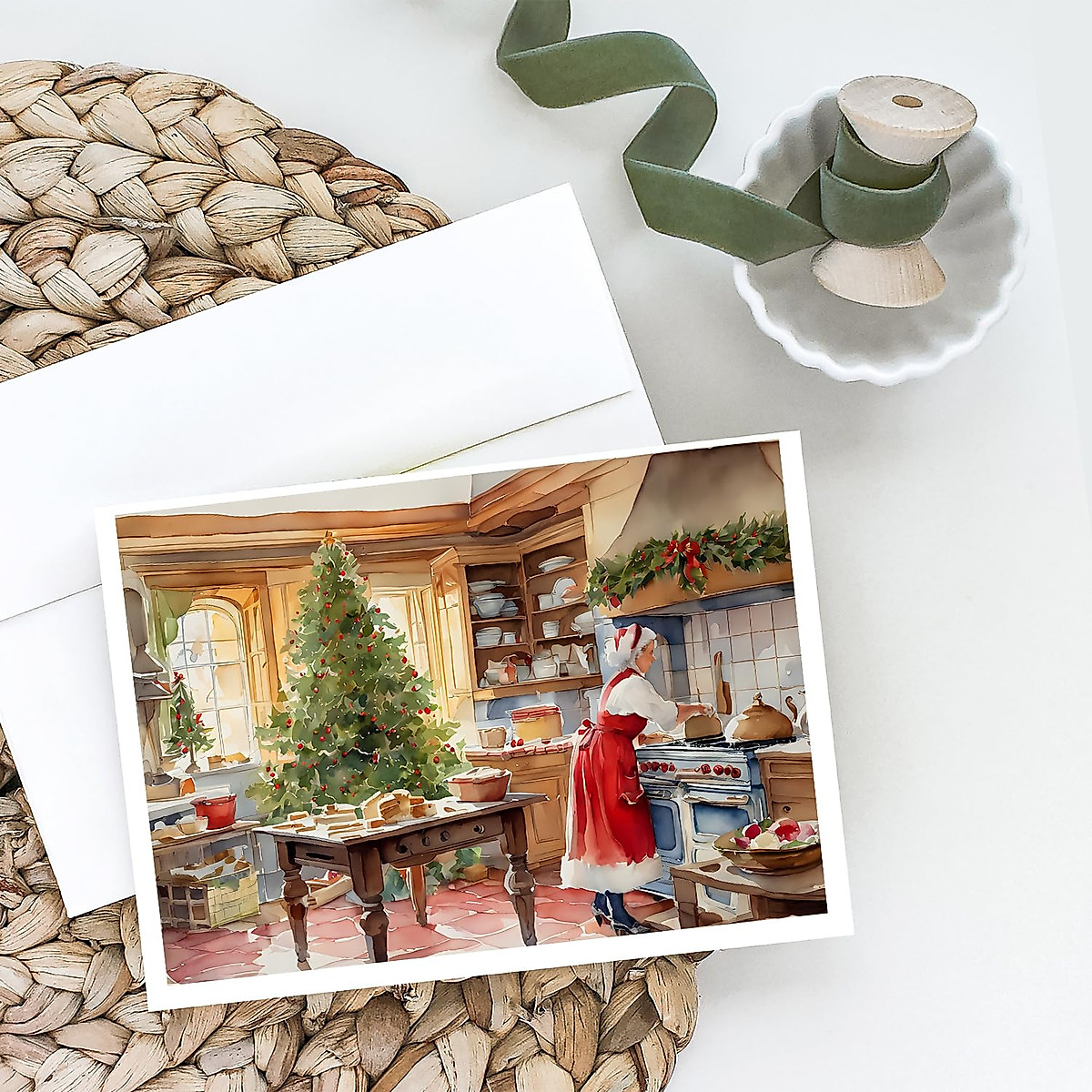 Caroline's Treasures DAC3299GCA7P Cookies with Santa Claus Mrs. Claus Greeting Cards Pack of 8 Blank Cards with Envelopes Whimsical A7 Size 5x7 Blank Note Cards