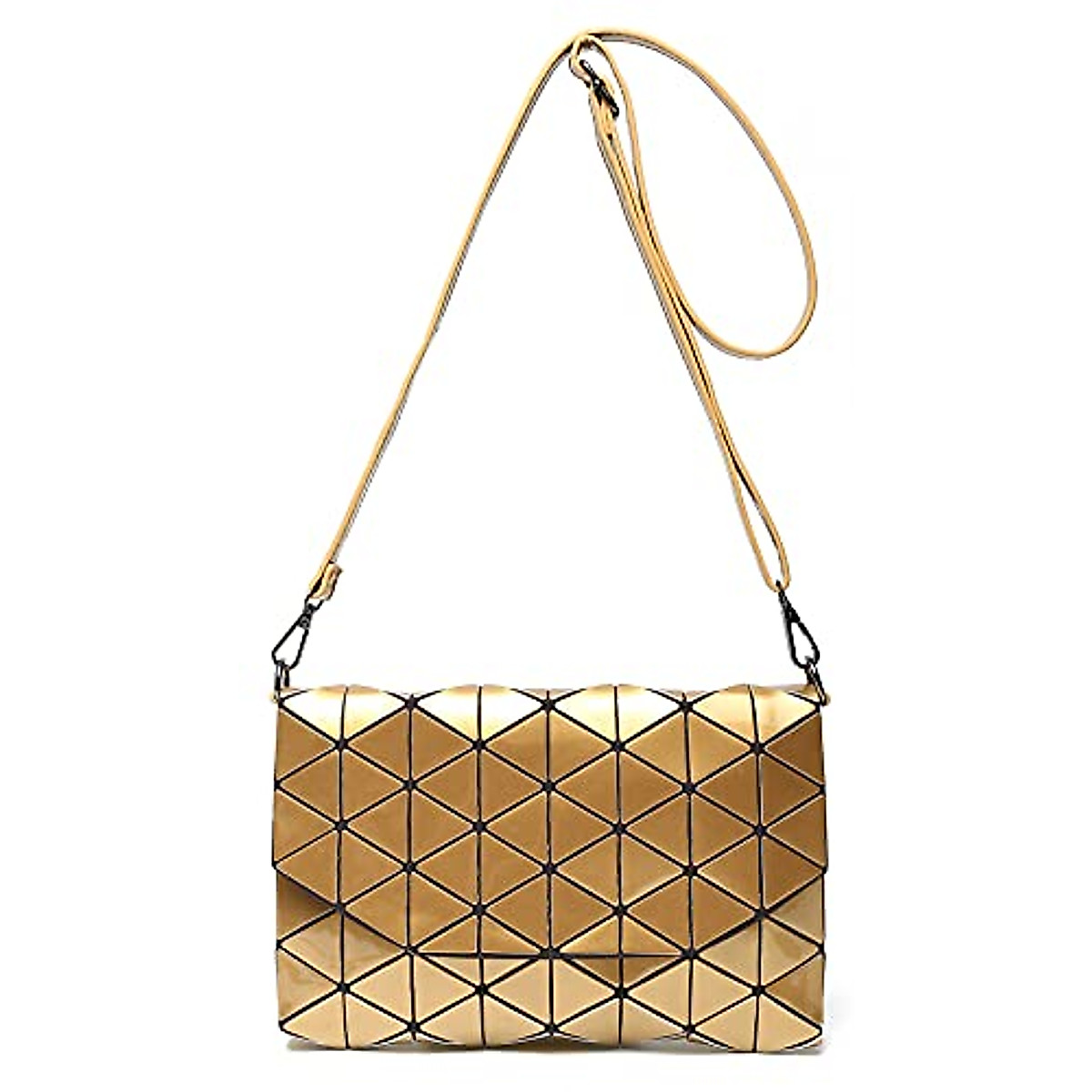 Time Pawnshop Women's Reflective Crossbody Purse Geometric Daily and Party Lattice Handbag Gold