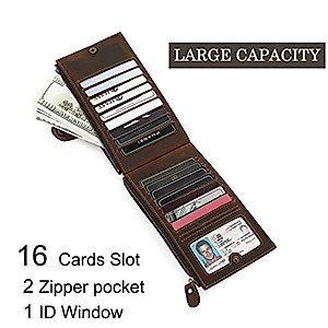 ZOVYRON Genuine Leather Wallet for Women Men RFID Credit Card Holder Wallet with Zipper Pocket Bifold Multi Card Case Ladies Phone Purse