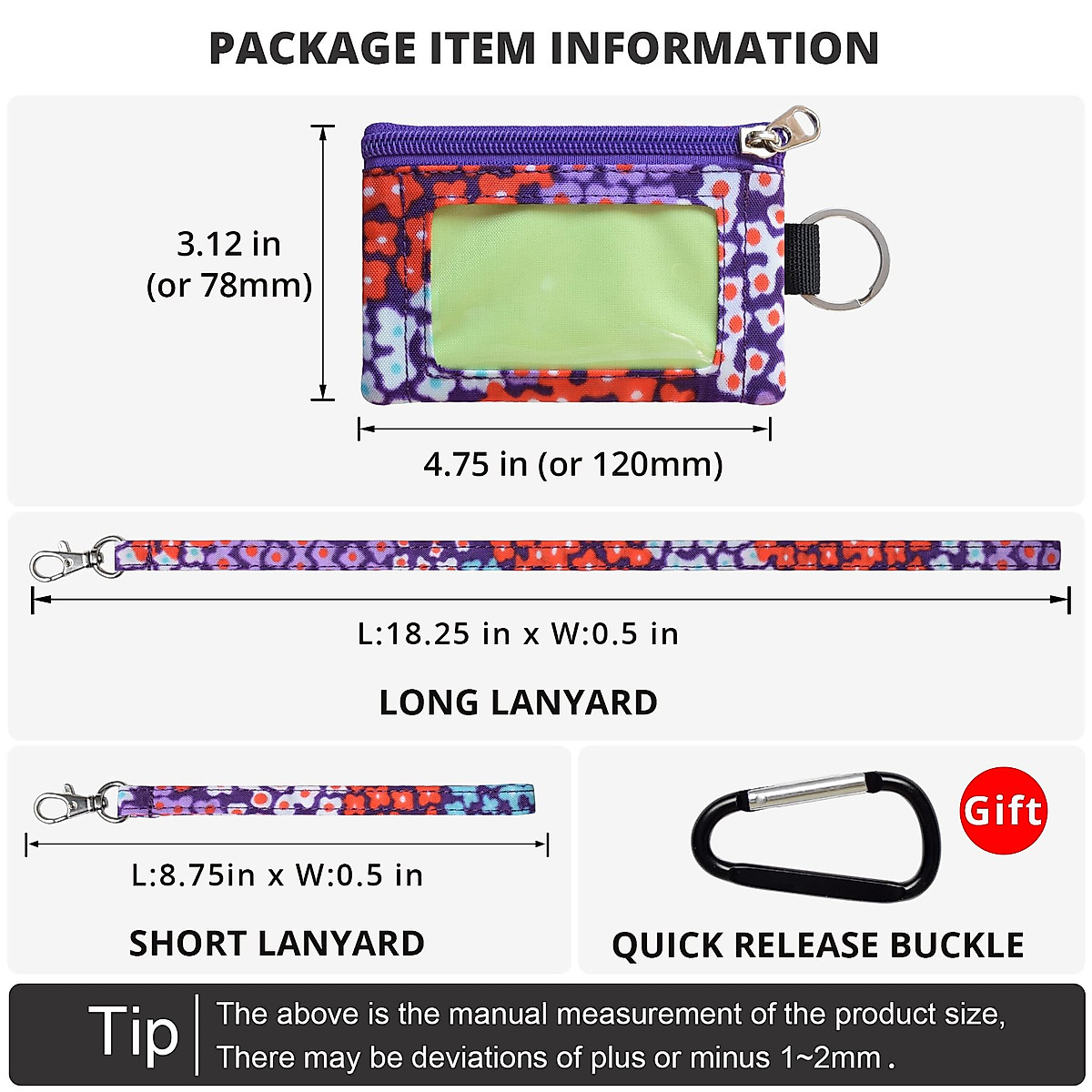 CHENSPRX Small Lanyard Wallet for Women with RFID Blocking,ID Holder,Keychain - Zip ID Card Case and Coin Purse for Travel and Daily Use (Purple Blossom)