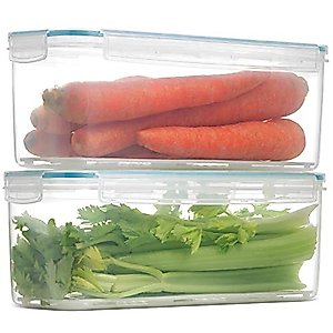 Komax Biokips Fridge Storage Containers – Airtight Fridge Organizers and Storage Clear Containers w/Dripping Tray – Meat, Veggie, or Fruit Storage Containers for Fridge (2-Pack, 118 oz)