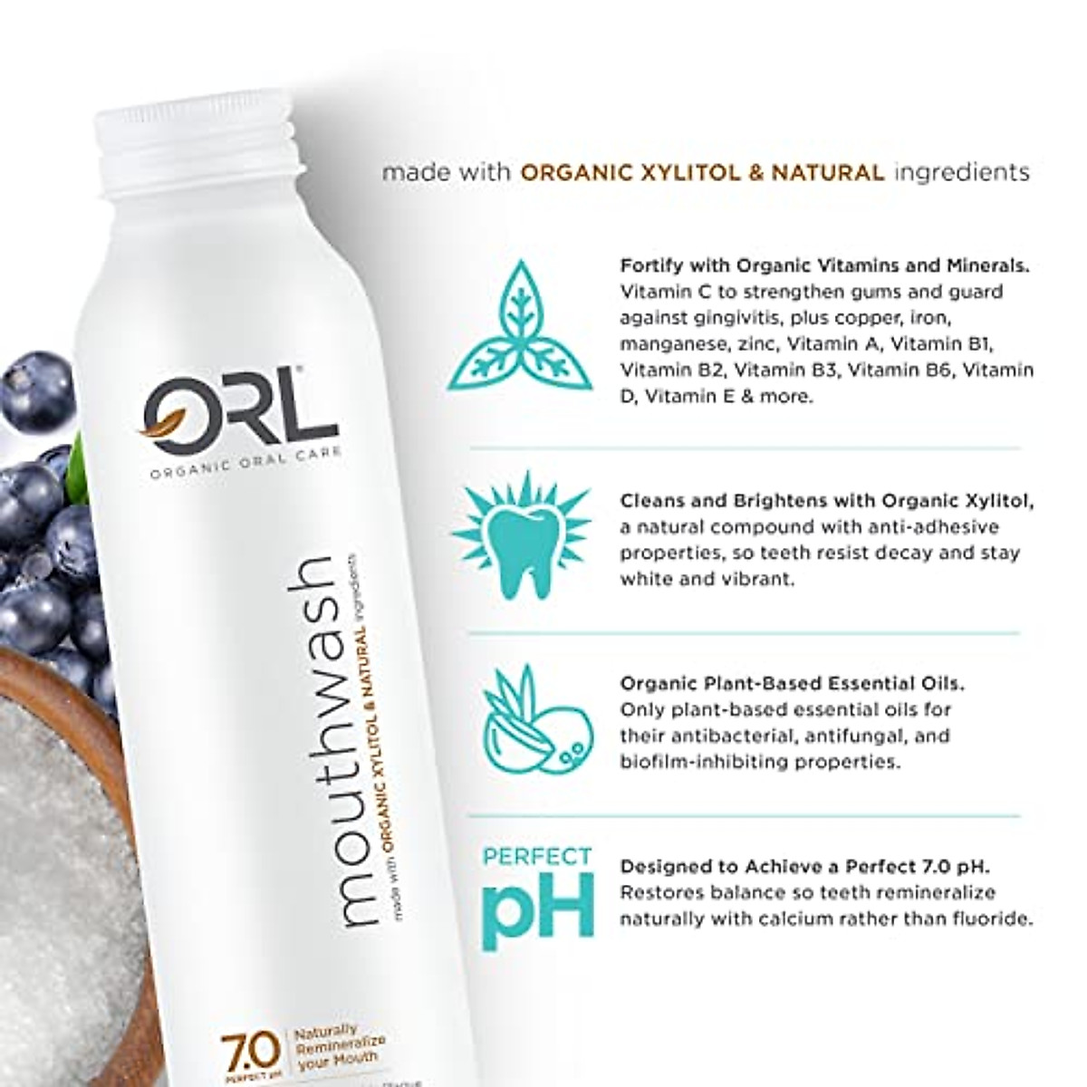 ORL Natural & Organic Mouthwash Uniquely Formulated to Clean Your Mouth Whiten Your Teeth Strengthen Tooth Enamel