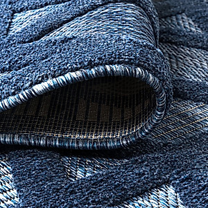 JONATHAN Y IBZ102B-5SQ Talaia Neutral Geometric Indoor Outdoor Area Rug Bohemian Geometric Easy Cleaning Bedroom Kitchen Backyard Patio Porch Non Shedding, 5' Square, Navy,JIBZ102