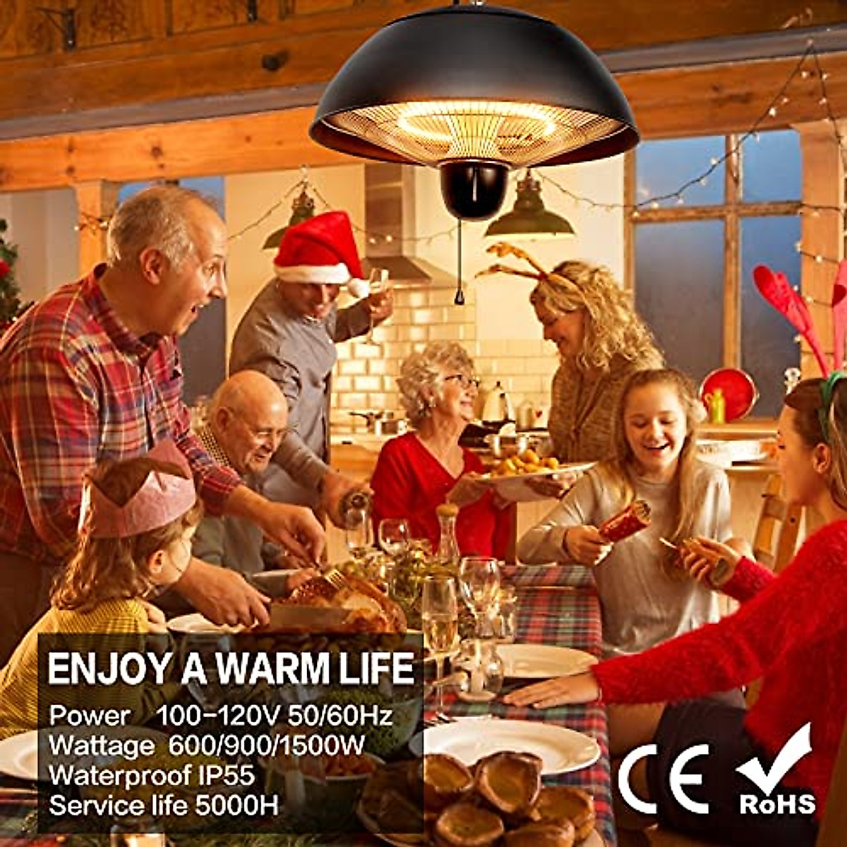 1500W Patio Hanging Heater, Infrared Patio Heater for Indoor and Outdoor.Infrared Hanging Patio Heater with 3 Adjustable Modes 600W/900W/1500W.