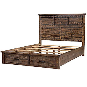 HBRR Queen Bed Frame with 2 Storage Drawers & Headboard, Platform Bed Queen Size, Mattress Foundation with Wood Slats Support, No Box Spring Needed Noise-Free, Natural