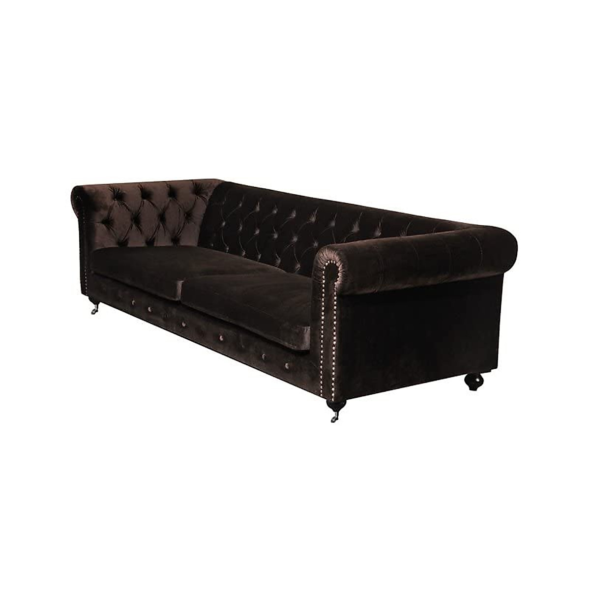 American Home Classic Claire 15" 3-Seat Velvet Upholstered Sofa in Chocolate