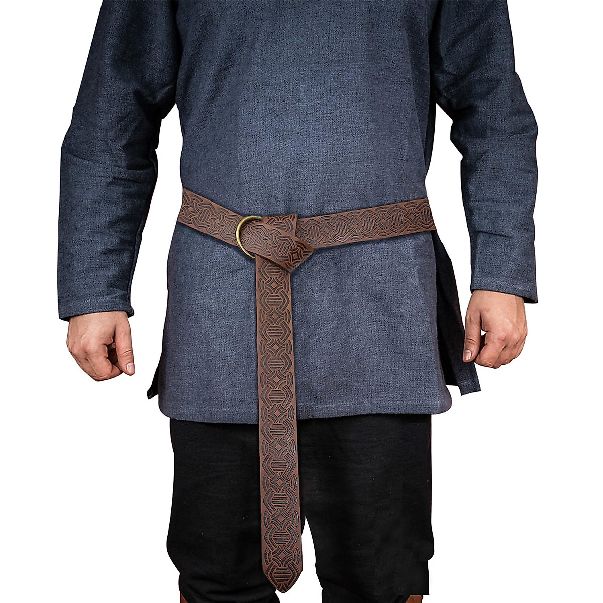 Popeoiuh Viking Embossed Nordic Knot Faux Leather Knight Medieval Warrior Belt for LARP Ren Faire Halloween Cosplay Party