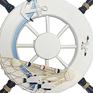 Rainbow Handcrafts Nautical Mediterranean Wooden Ship Boat Wheels Decor Anchor Fishing Net Nautical Wall Décor Wood Hanging Steering Wheel Pirate Decoration Beach Wall Art Ornament Bathroom Decoration