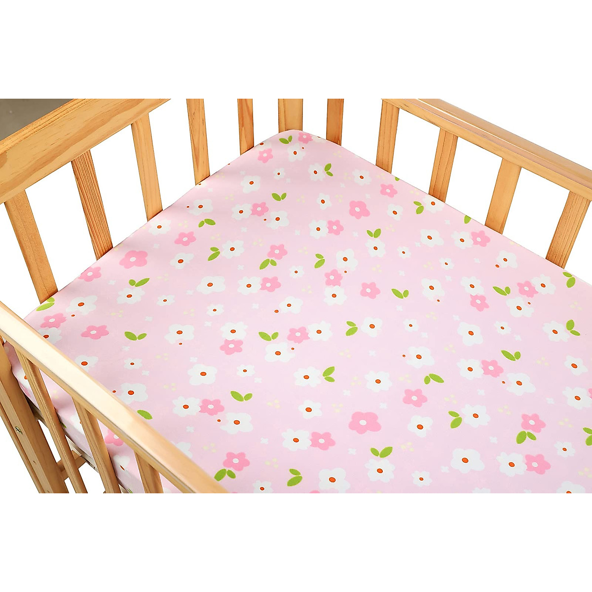 Crib Fitted Sheets 2 Pack Set for Baby Girl Soft Stretchy Jersey Knit Baby Sheet for Standard Crib and Toddler Mattress, Pink Floral