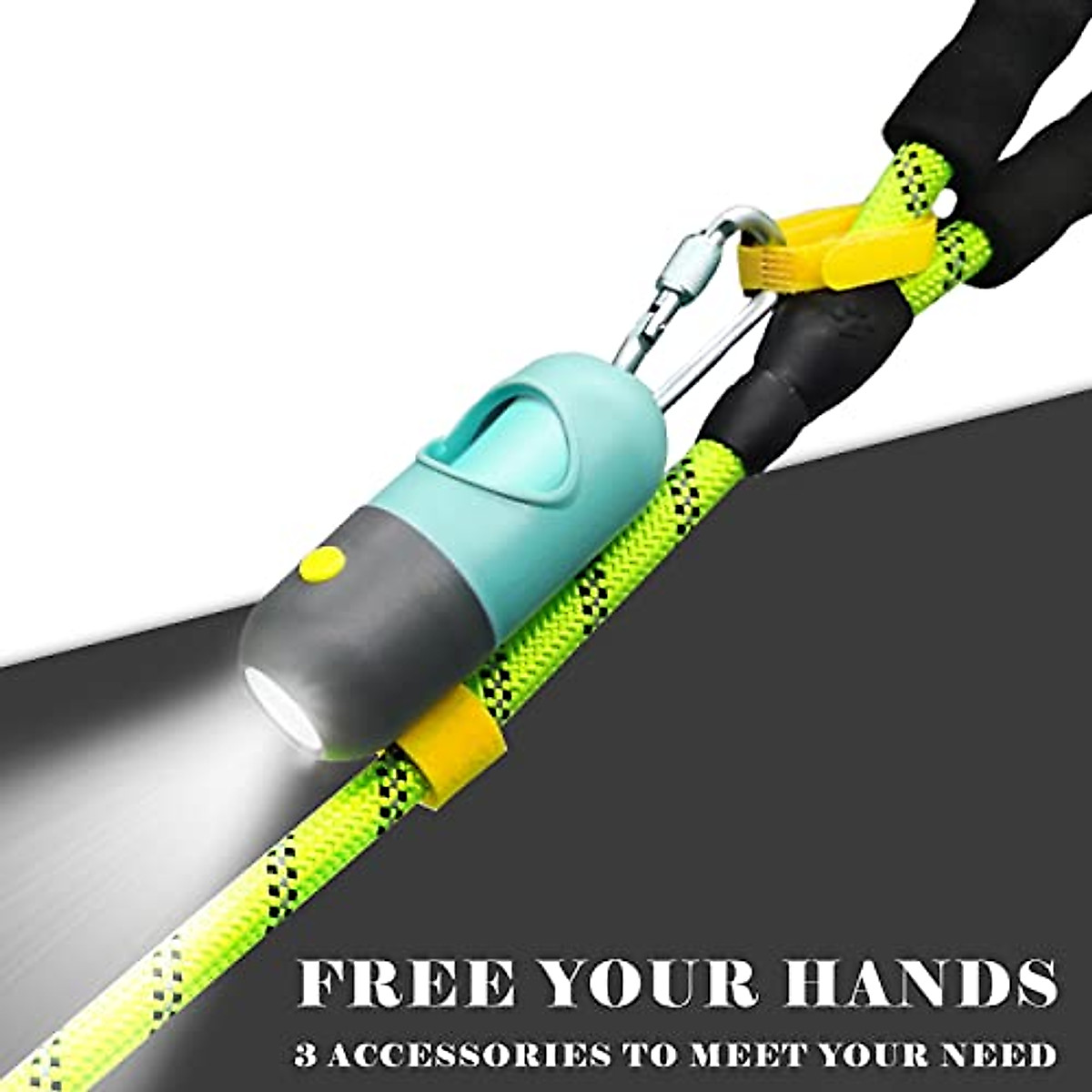 YUCHIYA Dog Poop Bag Dispenser with Flashlight|Dog Poop Bag Holder with Leash Clip|Hands-Free Leash Poop Bag Holder with Straps and 1 Roll Dog Waste Bags (Crystal Blue)