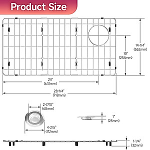 DPZM 28-1/4" x 14-1/4" x 1-1/4" Stainless Steel Sink Rack for Bottom of Sink, Metal Sink Protectors For Kitchen Sink, Sink Grid, Sink Bottom Grid with Side Drain, Kitchen Sink Grid with Sink Strainer