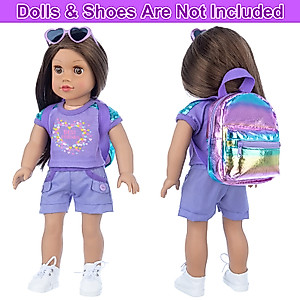 18 Inch Girl Doll Clothes and Accessories School Supplies Playset with Doll Clothes,School Bags, Sunglasses, Pencils, Pencil Sharpener, Notebooks, Phone, Hair Clip, Stickers （No Doll）