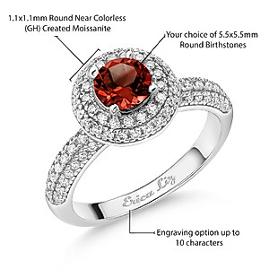 Gem Stone King 925 Sterling Silver Birthstones and White Moissanite Build Your Own Customized and Personalized For Her Women's Engagement Ring (Size 7)