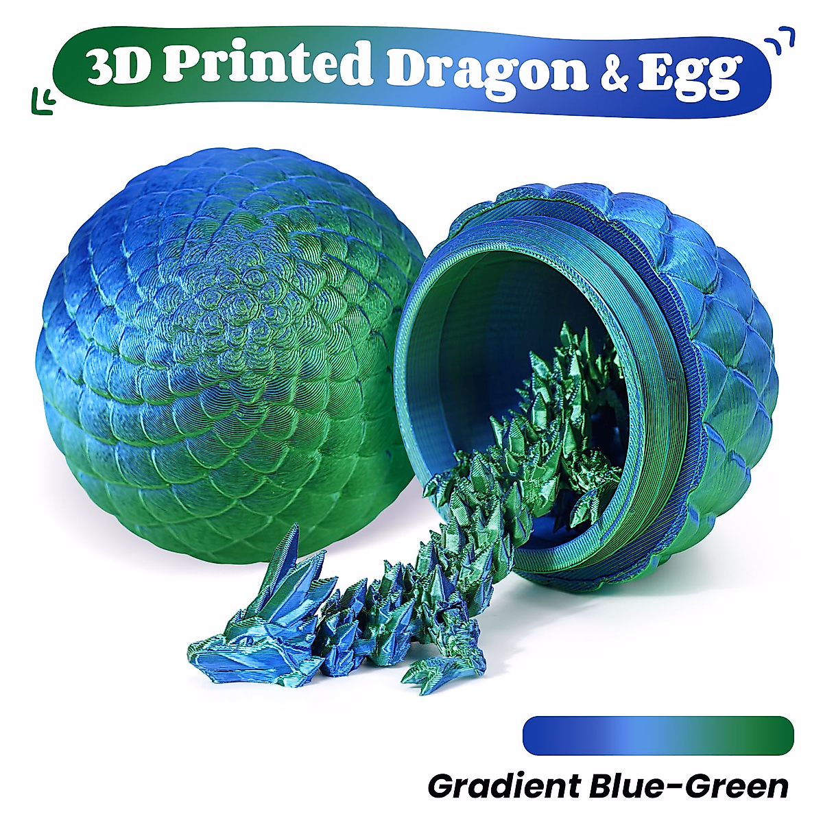 TBOLINE 3D Printed Dragon Easter Egg - Perfect Basket Essentials Stuffers, Prefilled Easter Egg Filled with Toy, Articulated Crystal Dragon Fidget Toy for Kid Boy (Laser Green-12inch)